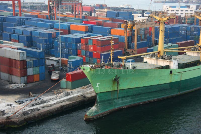 Seaport ship and cargo stock photo. Image of marine, large - 16178390