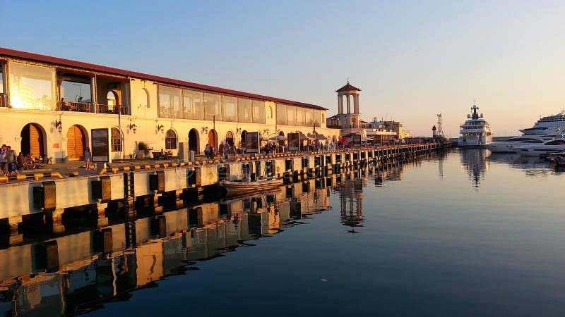 Sochi Sea port at sunset editorial image. Image of travel - 66735300