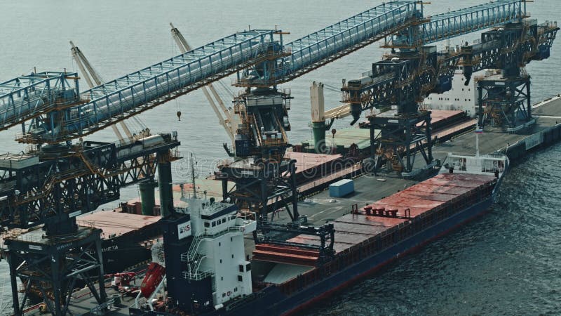 Sea Port Terminal with Cranes. Cargo Ship is Waiting for Loading ...