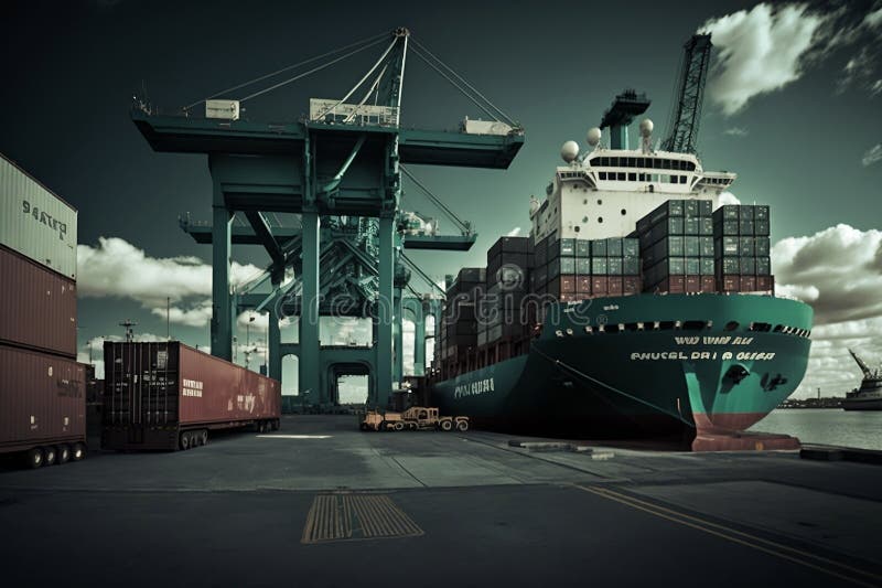 A Seaport Terminal Featuring Containers and a Crane in the Background ...