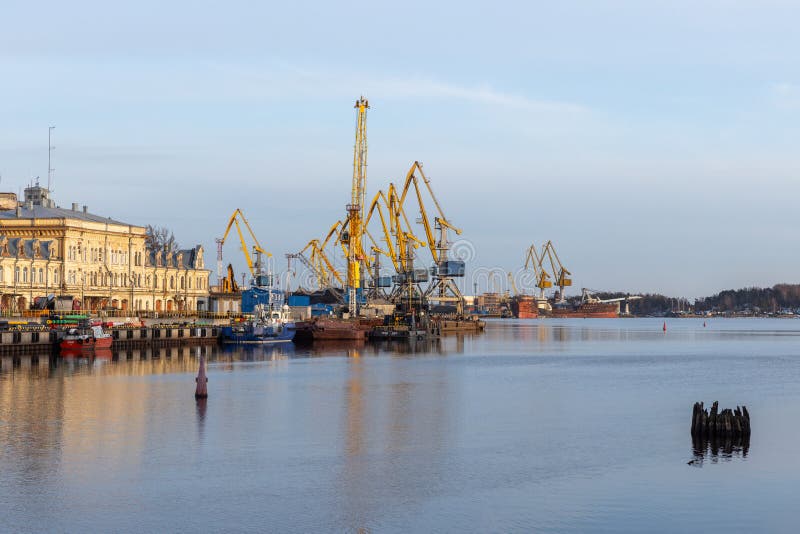 Seaport of Vyborg, Coastal View with Cargo Terminal and Shipyard ...