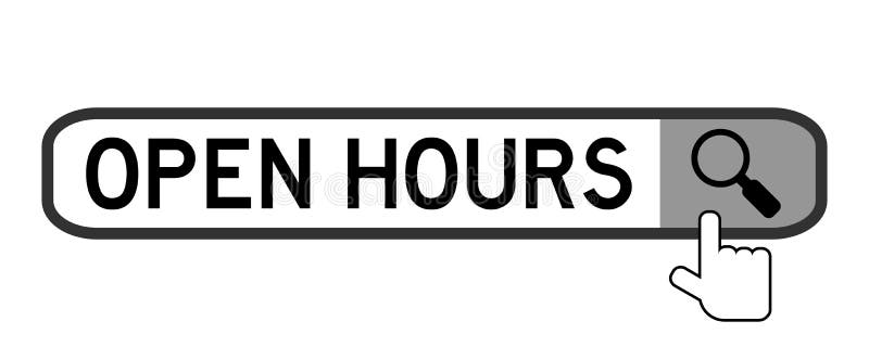Search Banner in Word Open Hours with Hand Over Magnifier on White ...