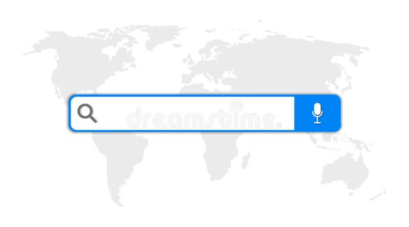 Search Bar. Icon of Internet Browser on World Map. Button for Find in ...