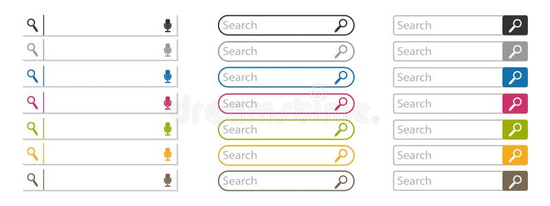 Search Bar Icons Set with Magnifying Glass and Microphone - Different ...