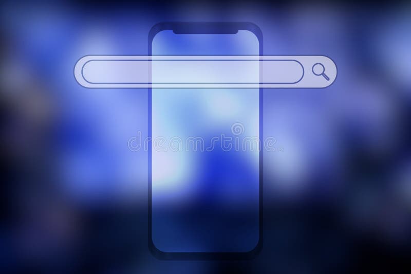 Search Bar and Mobile Phone Mock Up Overlay on Blurred Blue Light ...