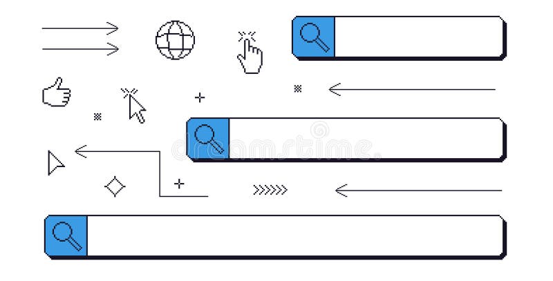 Search Bar Pixel Art Set. 8bit Web Browser Elements Collection Stock ...