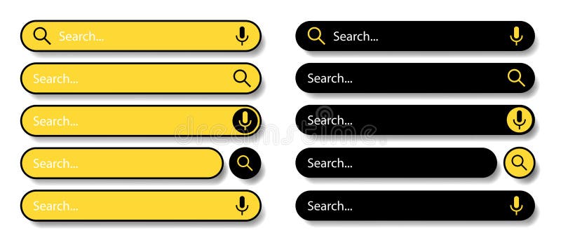Search Bar for User Interface and Website. Black and Yellow Icons on a ...