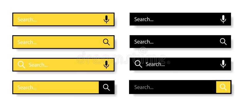 Search Bar for User Interface and Website. Black and Yellow Icons on a ...