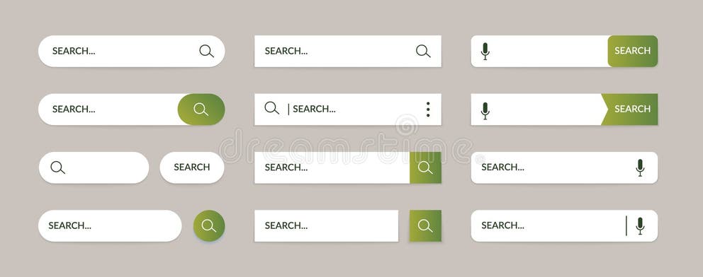 Search Bar Web UI Elements. Abstract Set for Browsers Search Button Text Field. Mobile ...