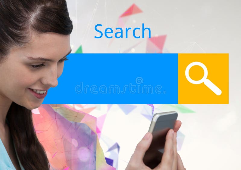 Search Bar with Woman on Phone Stock Photo - Image of communication ...