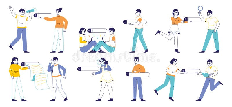Search Bars Using, People Browsing Internet. Man and Woman Searching ...