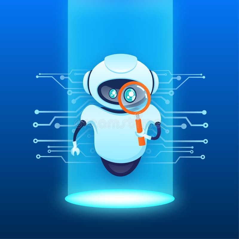 Search Bot in Cartoon Style. Artificial Intelligence. Isometric Vector ...