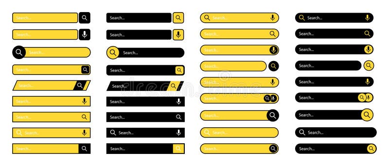 Search Bar for User Interface and Website. Black and Yellow Icons on a ...