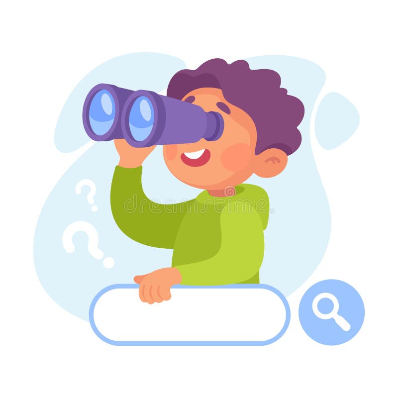 Search with Boy with Browser Field and Binocular Vector Illustration ...