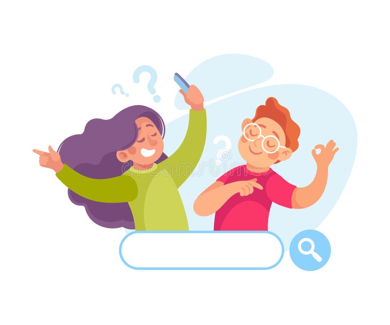Search with Boy and Girl with Browser Field Vector Illustration Stock ...