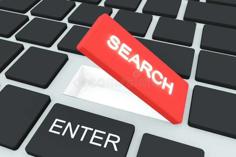 Search Button and the Keyboard 3D Illustration, 3D Rendering Stock ...