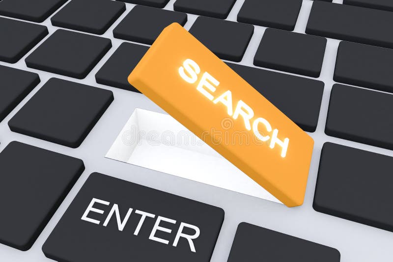 Search Button and the Keyboard 3D Illustration, 3D Rendering Stock ...