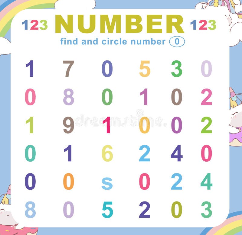 Search and Circle Number on the Worksheet Stock Vector - Illustration ...