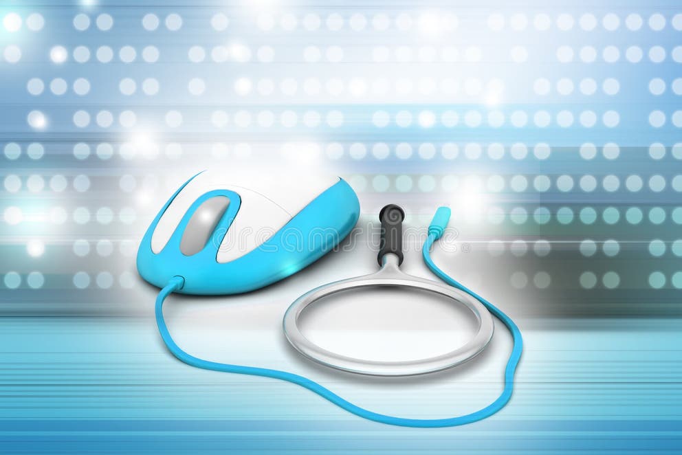 Search Concept. Magnifying Glass with Computer Mouse Stock Illustration ...