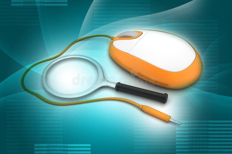 Search Concept. Magnifying Glass with Computer Mouse Stock Illustration ...