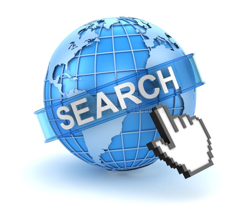 Search Concept with World and Hand Cursor Stock Illustration ...