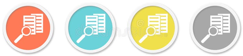 Search Documents Icon - Symbol on 4 Round Buttons Stock Illustration ...