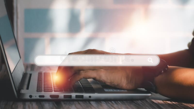 Search Engine Browser Concept. Hand Typing on Laptop or Computer ...