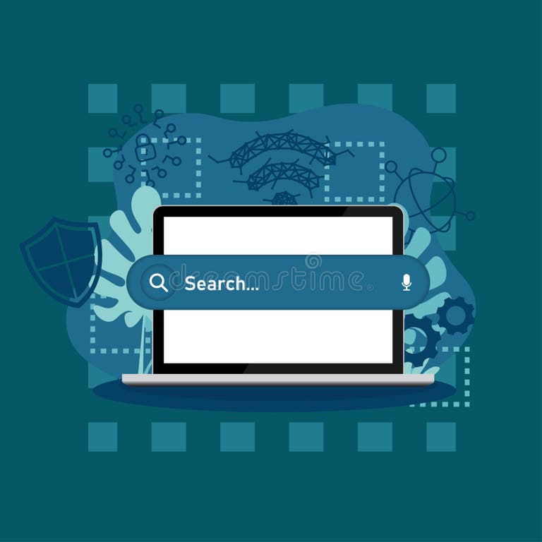 Search Engine on Computer Screen. Laptop with Internet Search Bar ...