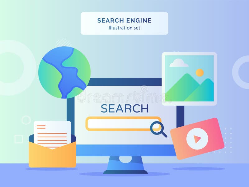 Search Engine Illustration Set Monitor Computer Background of Picture ...