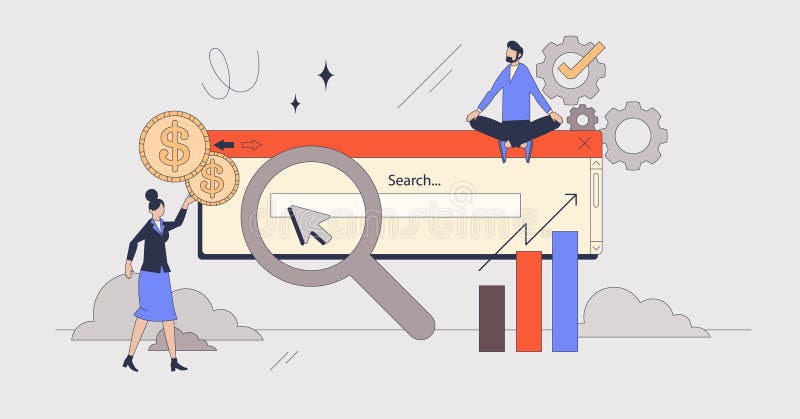 Search Engine Marketing or SEM Strategy in Neubrutalism Tiny Person ...