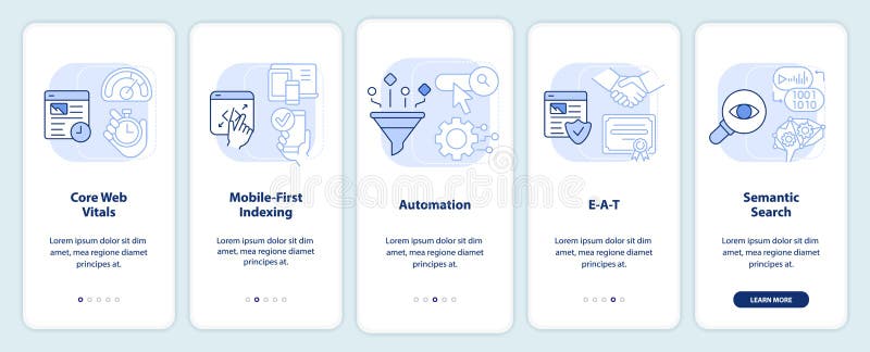 Search Engine Optimization Concepts Light Blue Onboarding Mobile App ...