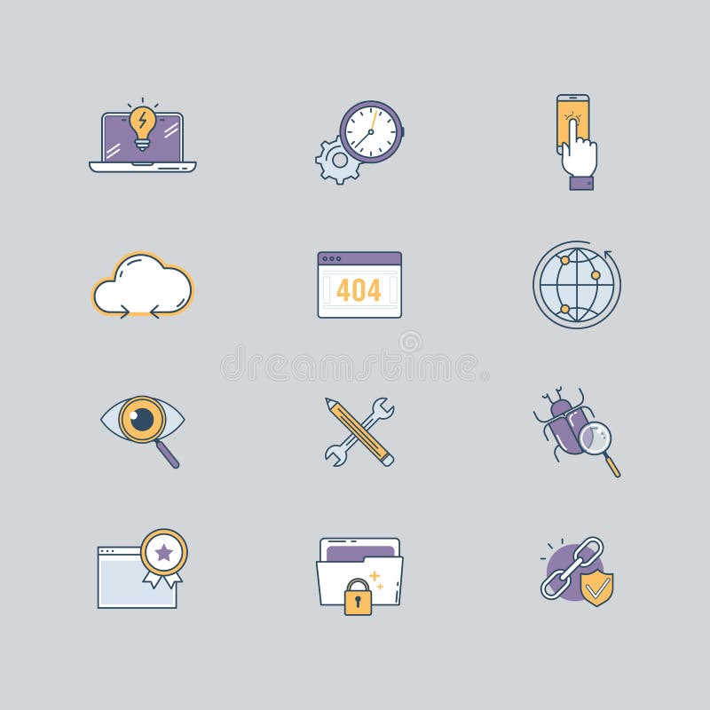 Search Engine Optimization Line Icons with Flat Design Elements. Stock ...
