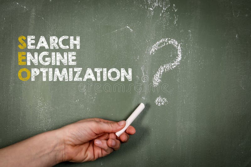 Search Engine Optimization. Question Mark on a Green Chalkboard Stock ...