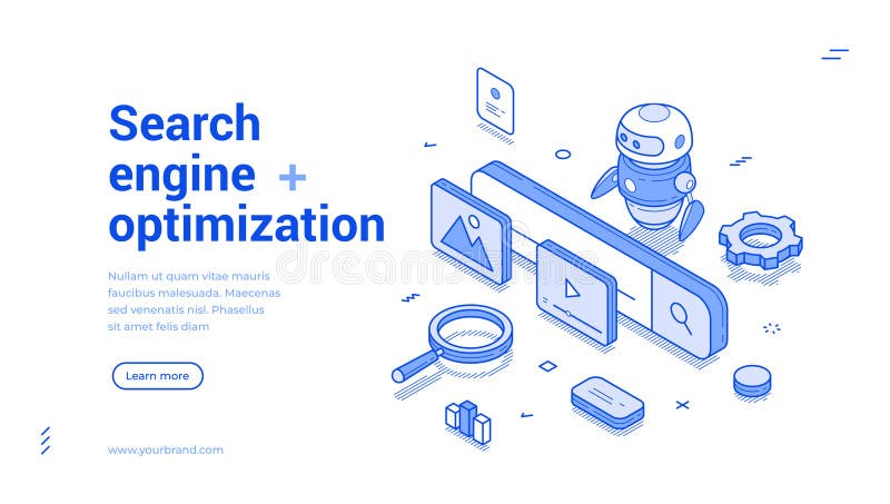 Search Engine Optimization SEO Internet Outline Isometric Web Banner Design Template Vector ...