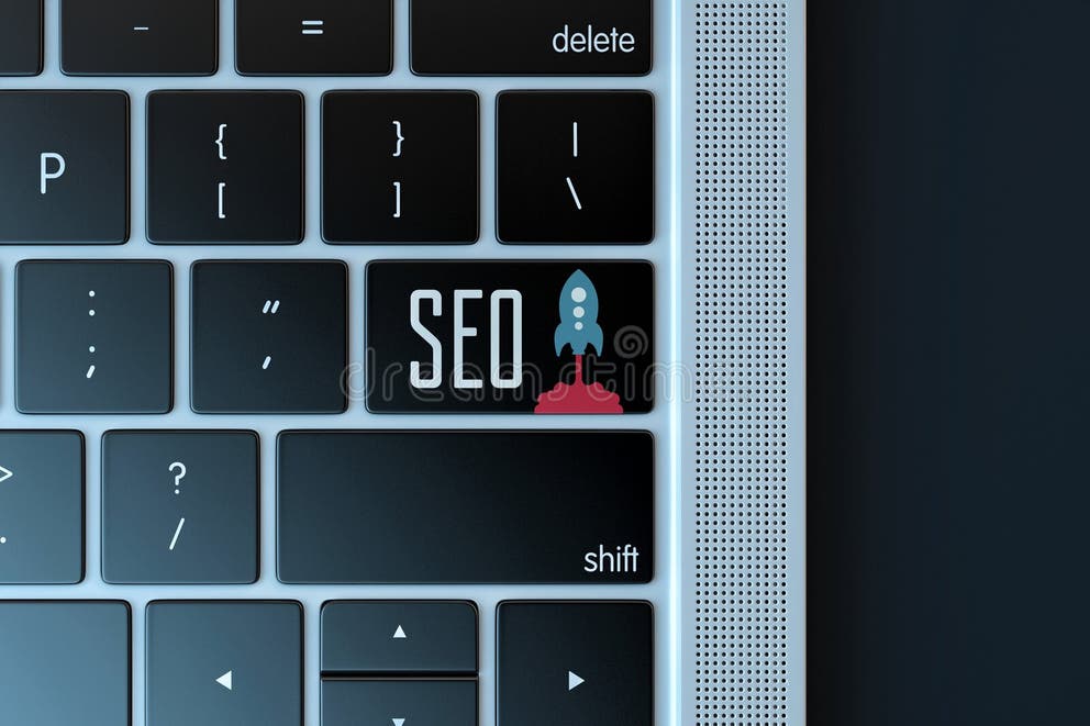 Search Engine Optimization Sign Over Laptop Keyboard. 3D Rendering Stock Illustration ...