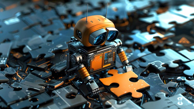 Search Engine Robot Piecing Together a Digital. Stock Illustration ...
