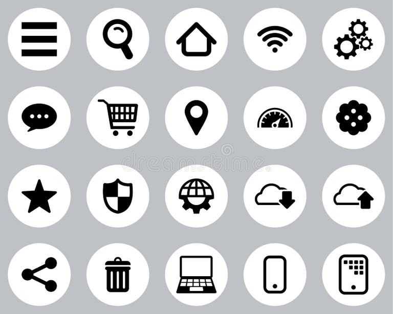 Search Engine or User Interface Icons Black & White Flat Design Circle ...
