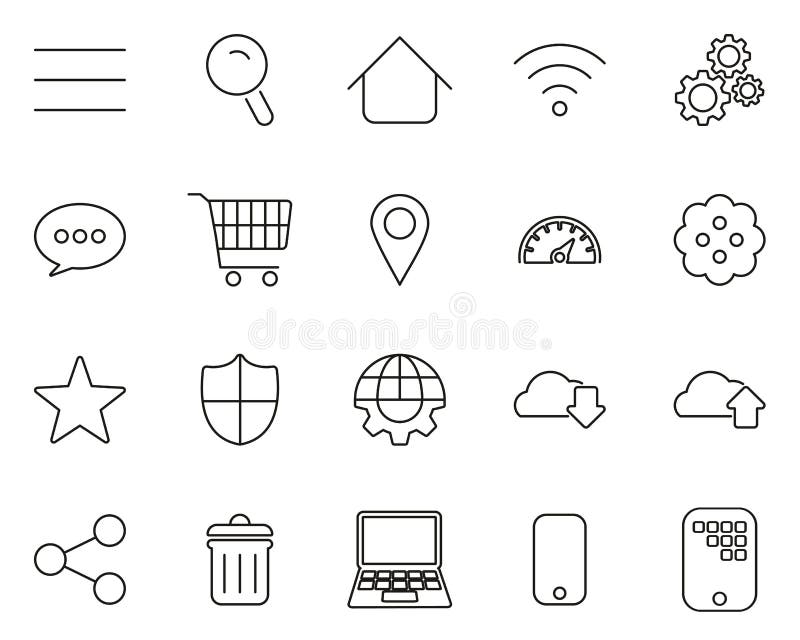Search Engine or User Interface Icons Black & White Thin Line Set Big ...
