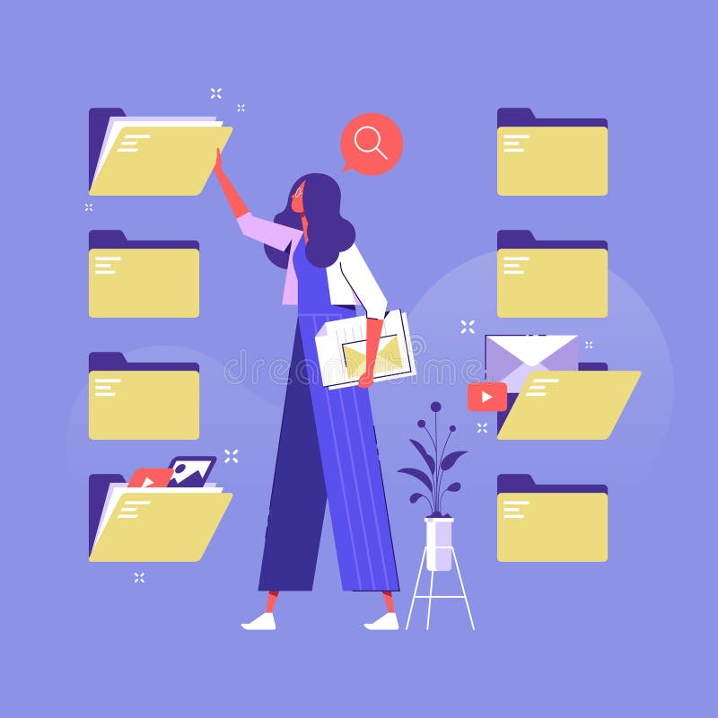 Files Management Vector Illustration. Concept of Work with Documents in ...