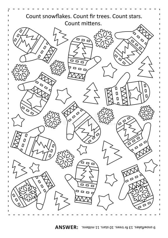 Search, Find, Count, Color Game, Puzzle or Activity: Count Mittens ...
