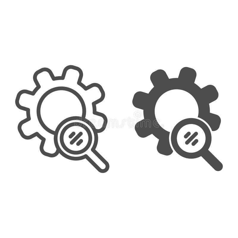 Gear with Magnifying Glass Solid Icon. Extended Search Vector ...