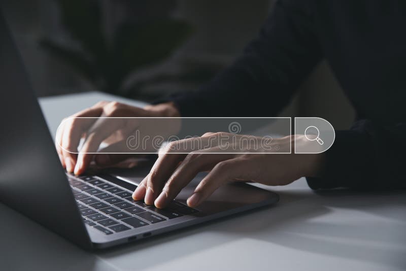 Search Icon, Businessman Use Laptop Computer Searching Information in ...