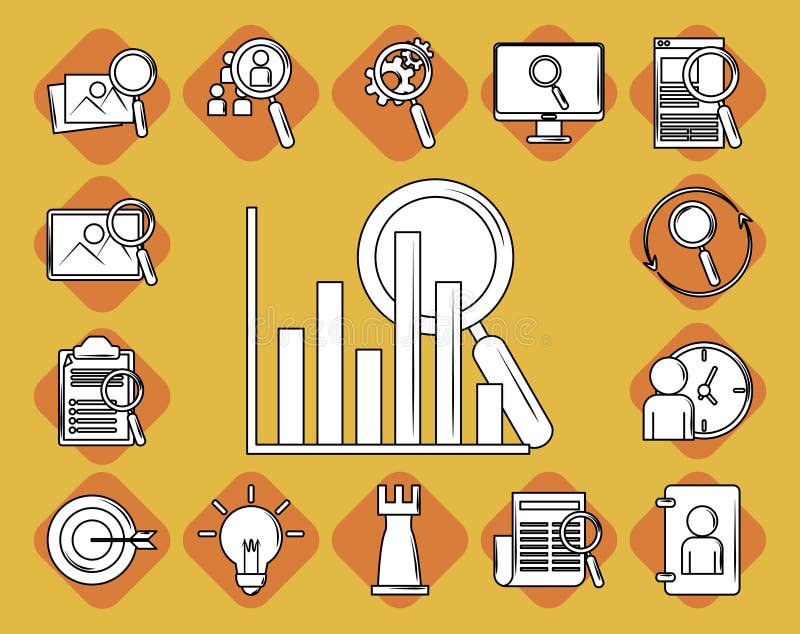 Search Icon, Set Icons Thin Line Pictogram, Diagram Target Document ...