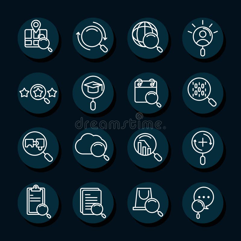 Search Icons, Mobile Browser Technology Explore Block and Line Style ...