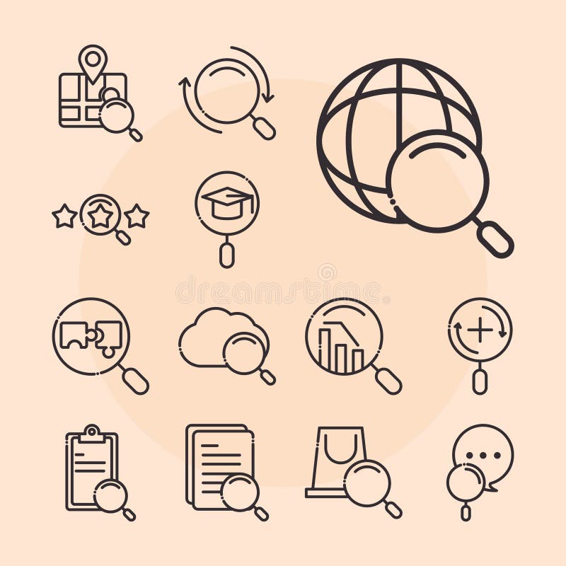 Search Icons, Mobile Browser Technology Explore Thin Line Style Stock ...