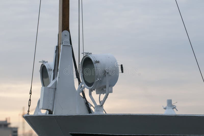 Search Light Attached To the Side of a Ship. Stock Photo - Image of ...