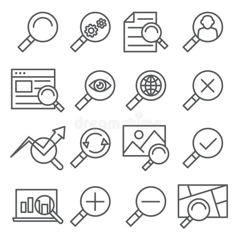 Search Line Icons Set on White Background Stock Vector - Illustration ...
