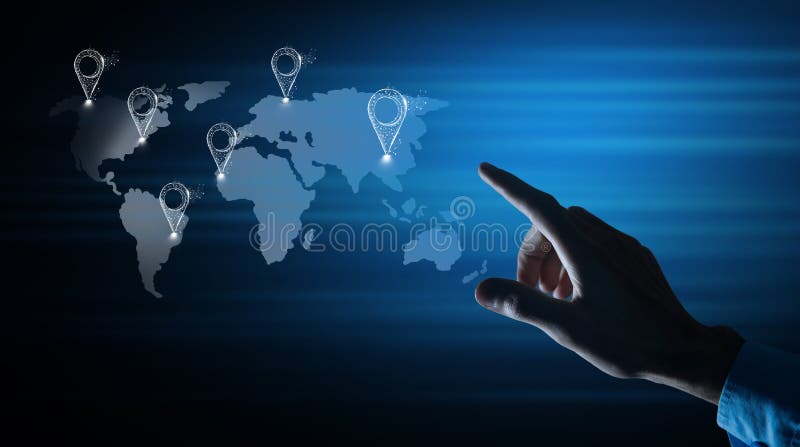 Search for Locations Around the World. Location Map Concept Stock Photo ...