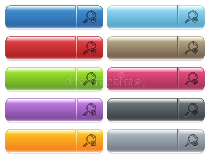 Search Locked Icons On Color Glossy Rectangular Menu Button Stock