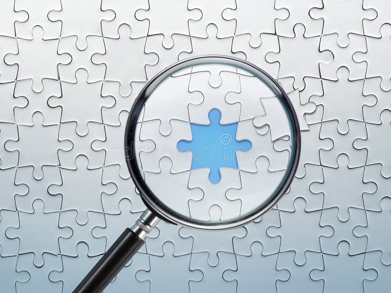 Search for Missing Puzzle Pieces with a Magnifying Glass. Concept Image ...